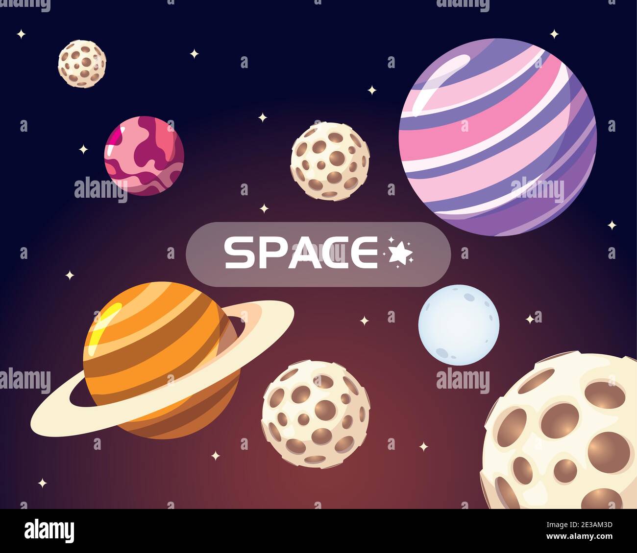space galaxy solar system moon planets and stars cartoon vector ...