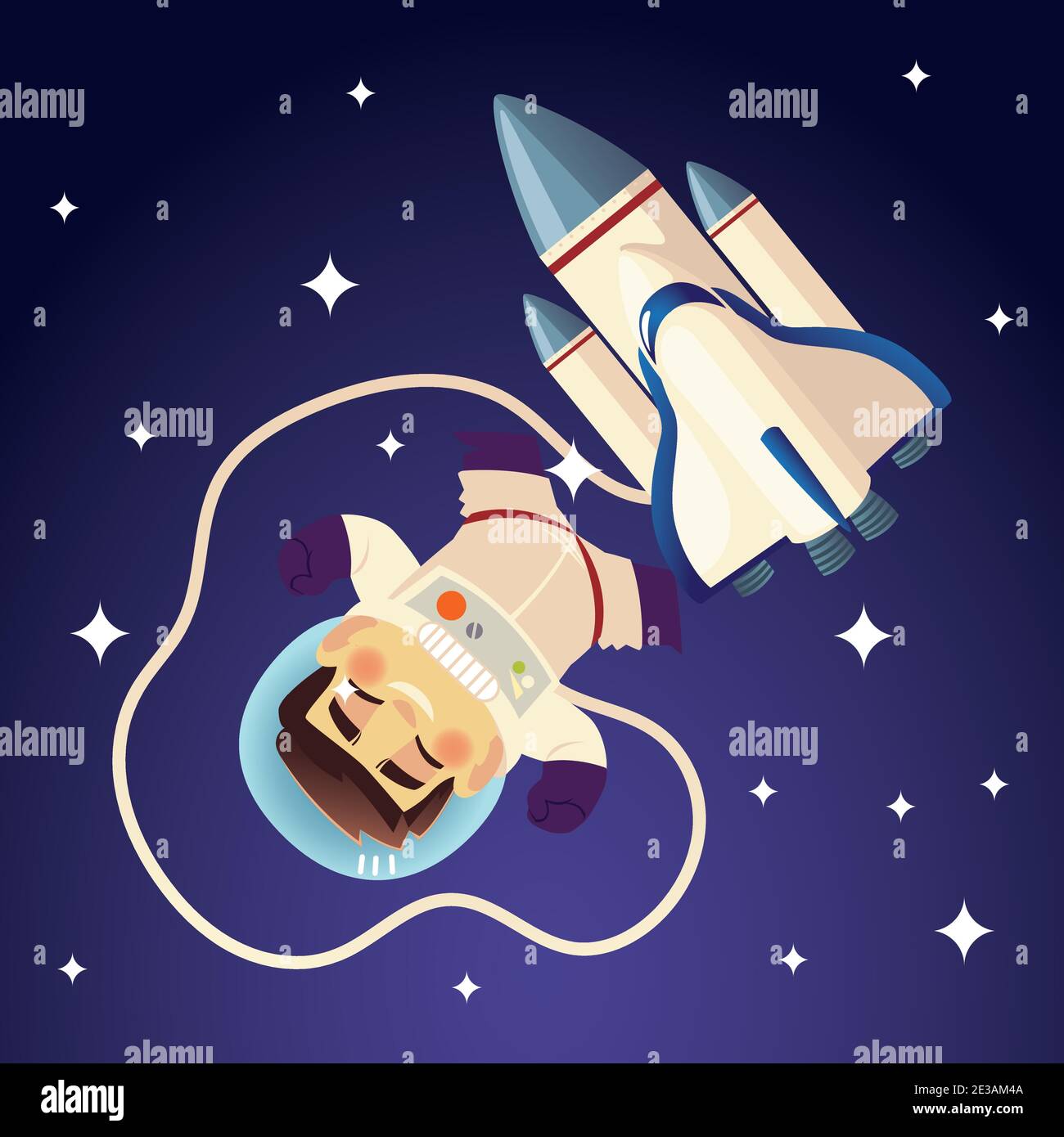 space astronaut and orbiting ship galaxy stars cartoon vector ...