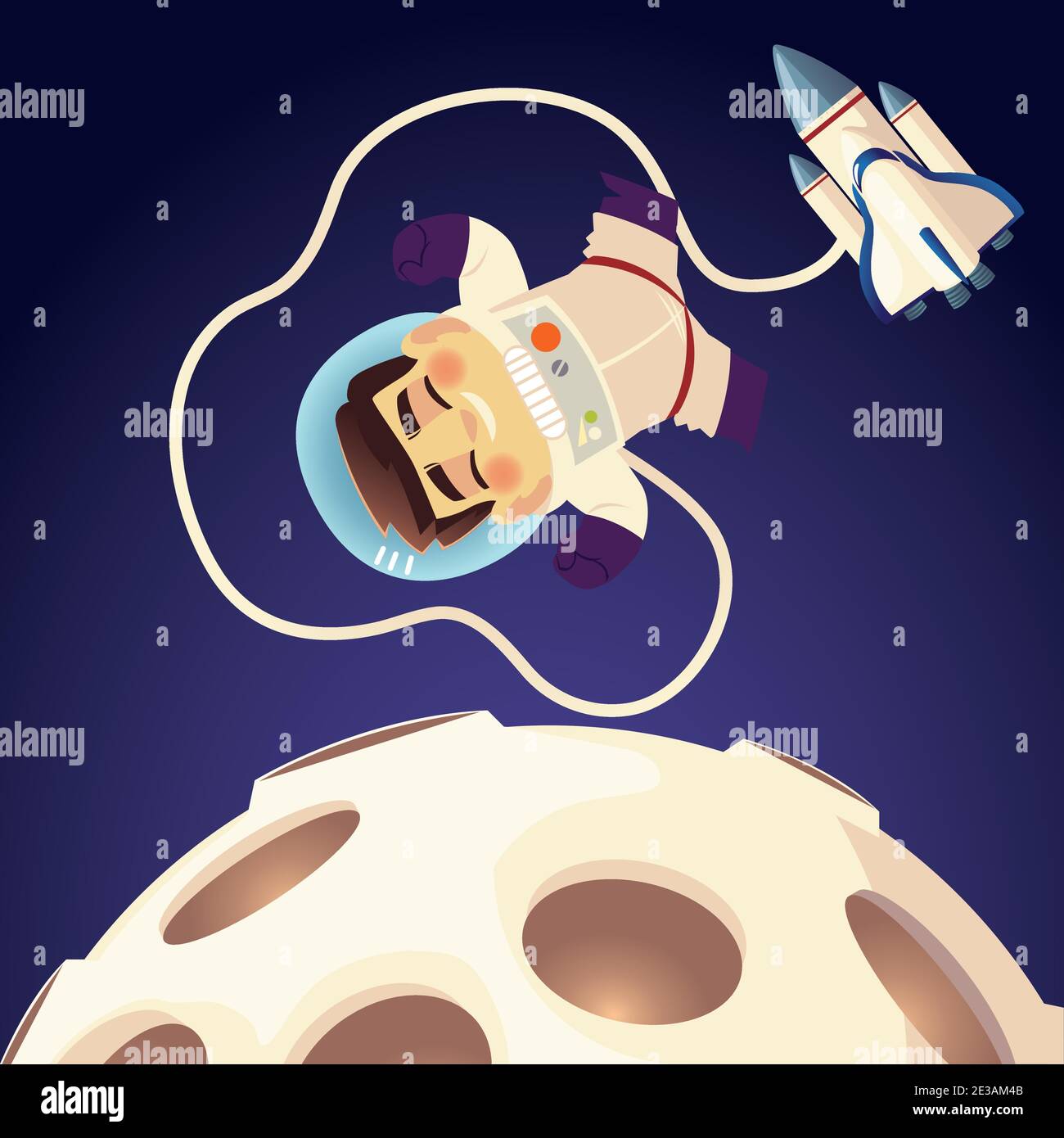 space astronaut orbited spaceship and planet cartoon vector ...