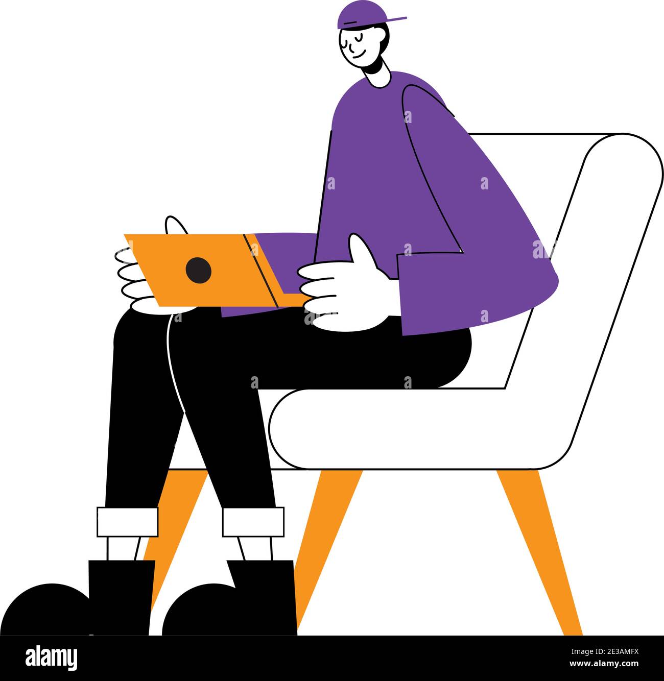 man cartoon on chair with laptop design, Digital technology and ...