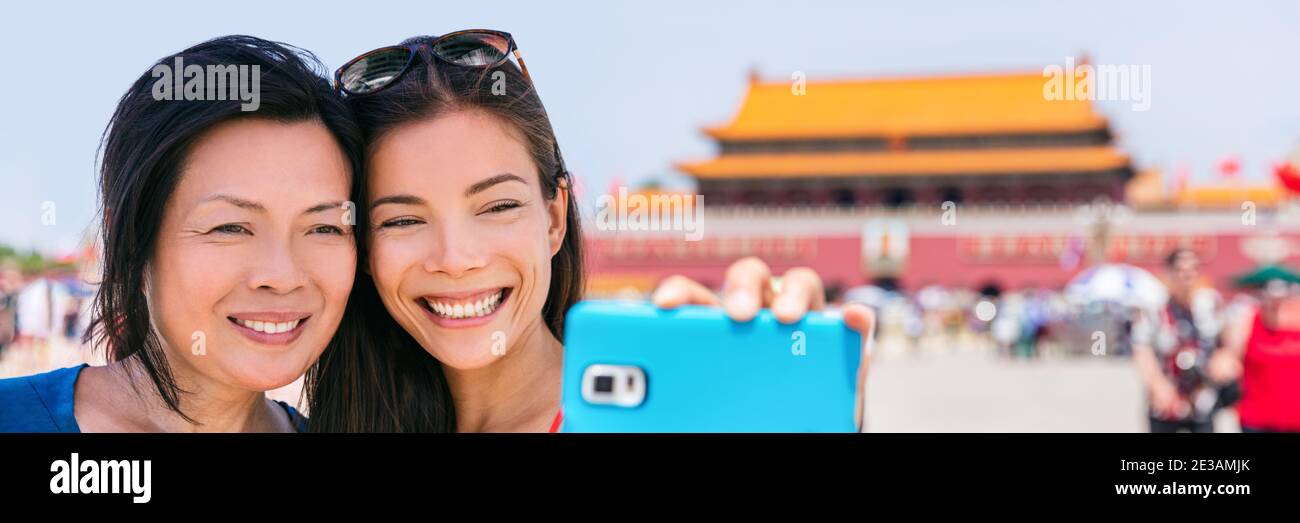 Asia travel selfie in China. Chinese women tourists taking self ...