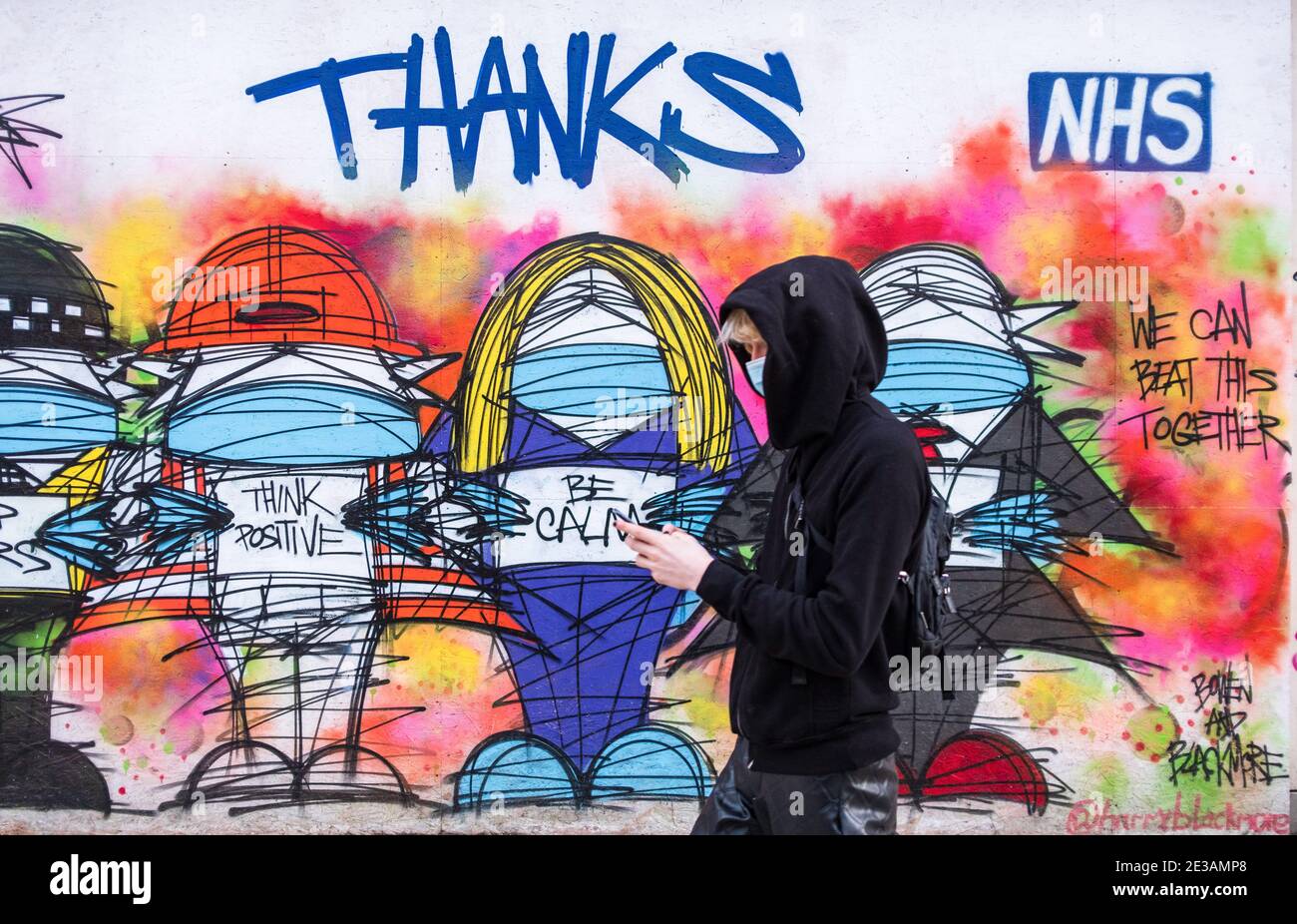 London, UK. 17th Jan, 2021. A 'Thanks NHS' graffiti seen in London ...
