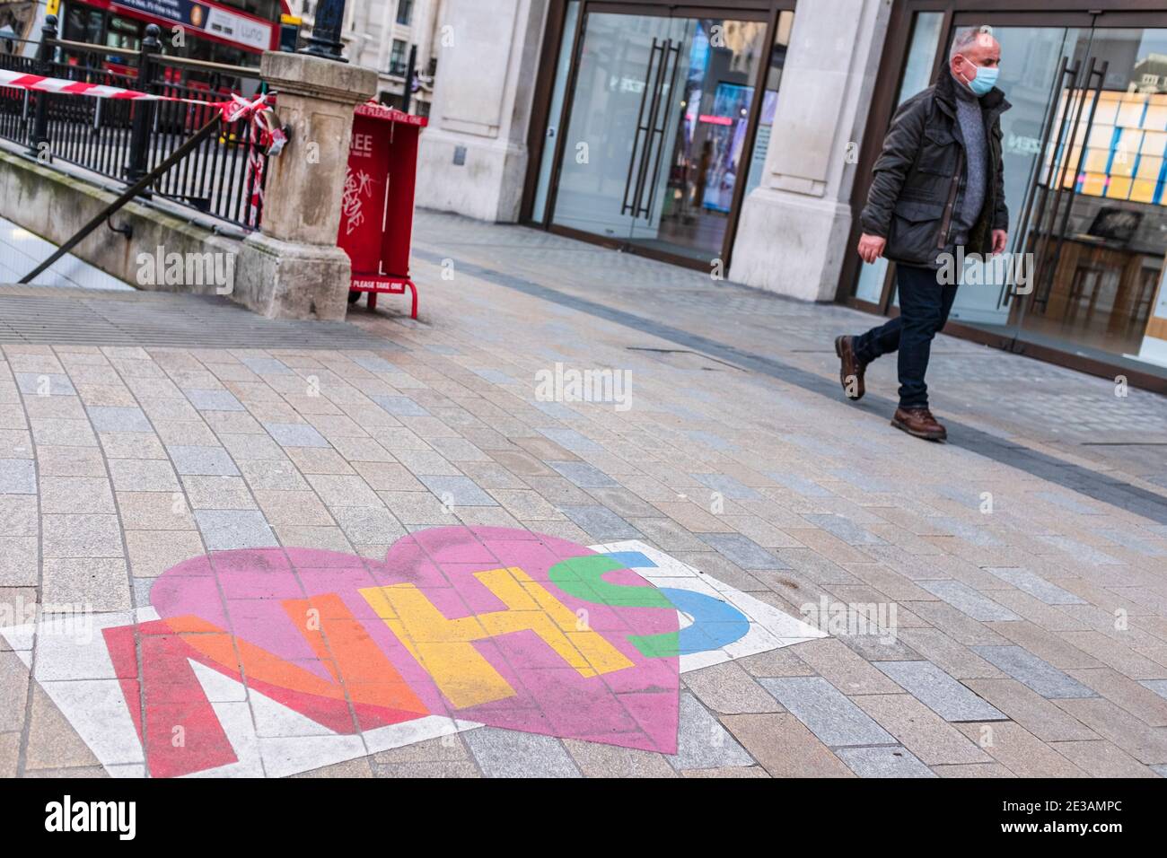 London, UK. 17th Jan, 2021. A graffiti of NHS seen on the floor in ...