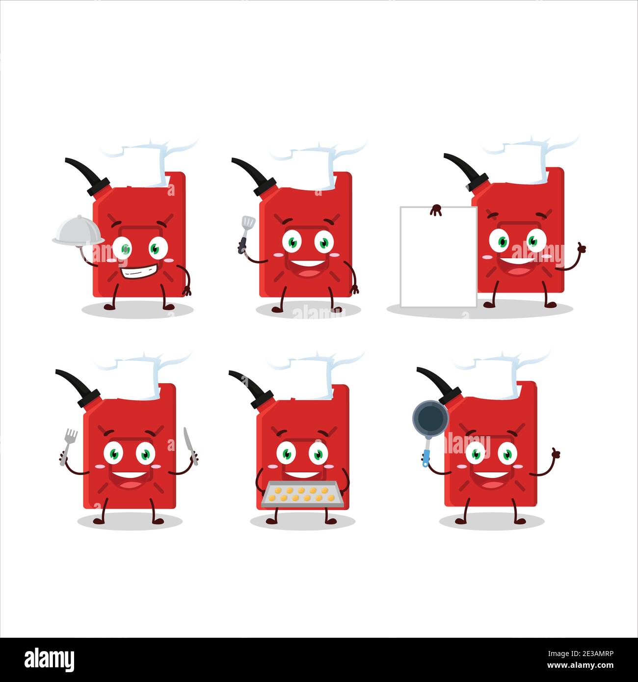 Cartoon character of red gas tank with various chef emoticons. Vector ...