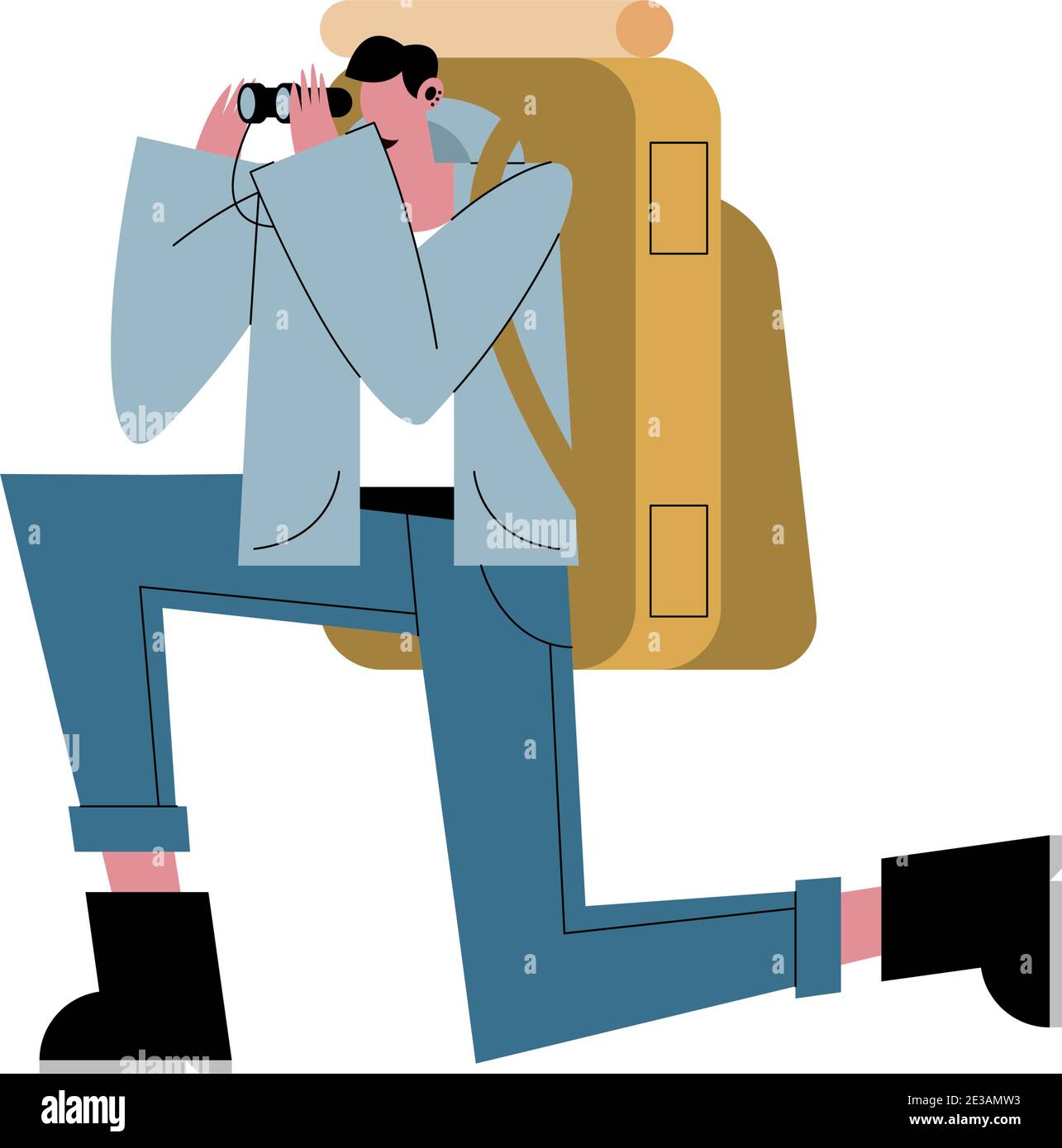 Hiker man cartoon with bag and binoculars design, Explorer walker ...