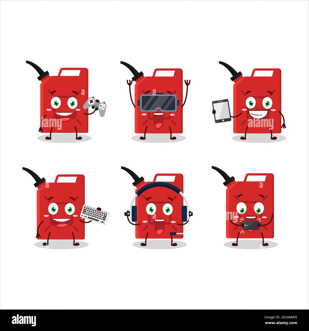 Red gas tank cartoon character are playing games with various cute ...