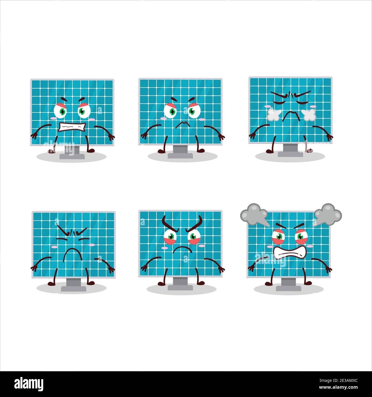 Solar panel cartoon character with various angry expressions. Vector ...