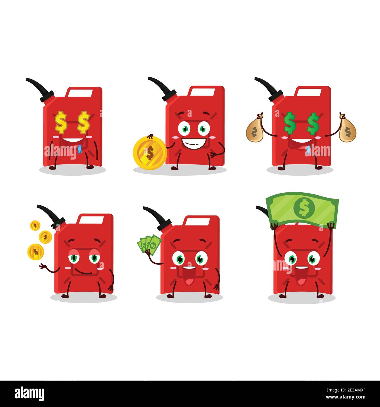 Red gas tank cartoon character with cute emoticon bring money. Vector ...
