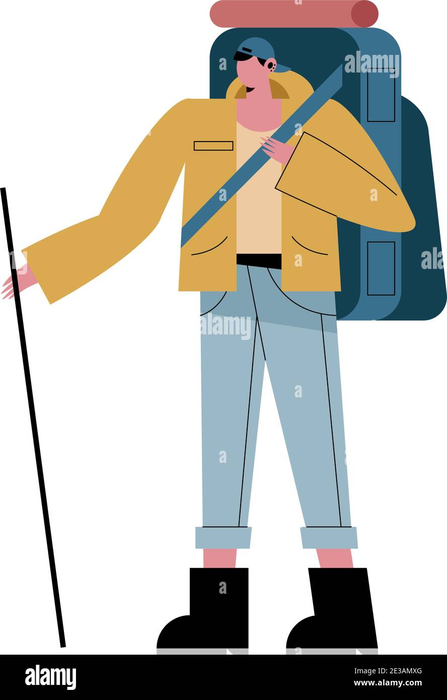 Hiker man cartoon with bag and stick design, Explorer walker ...