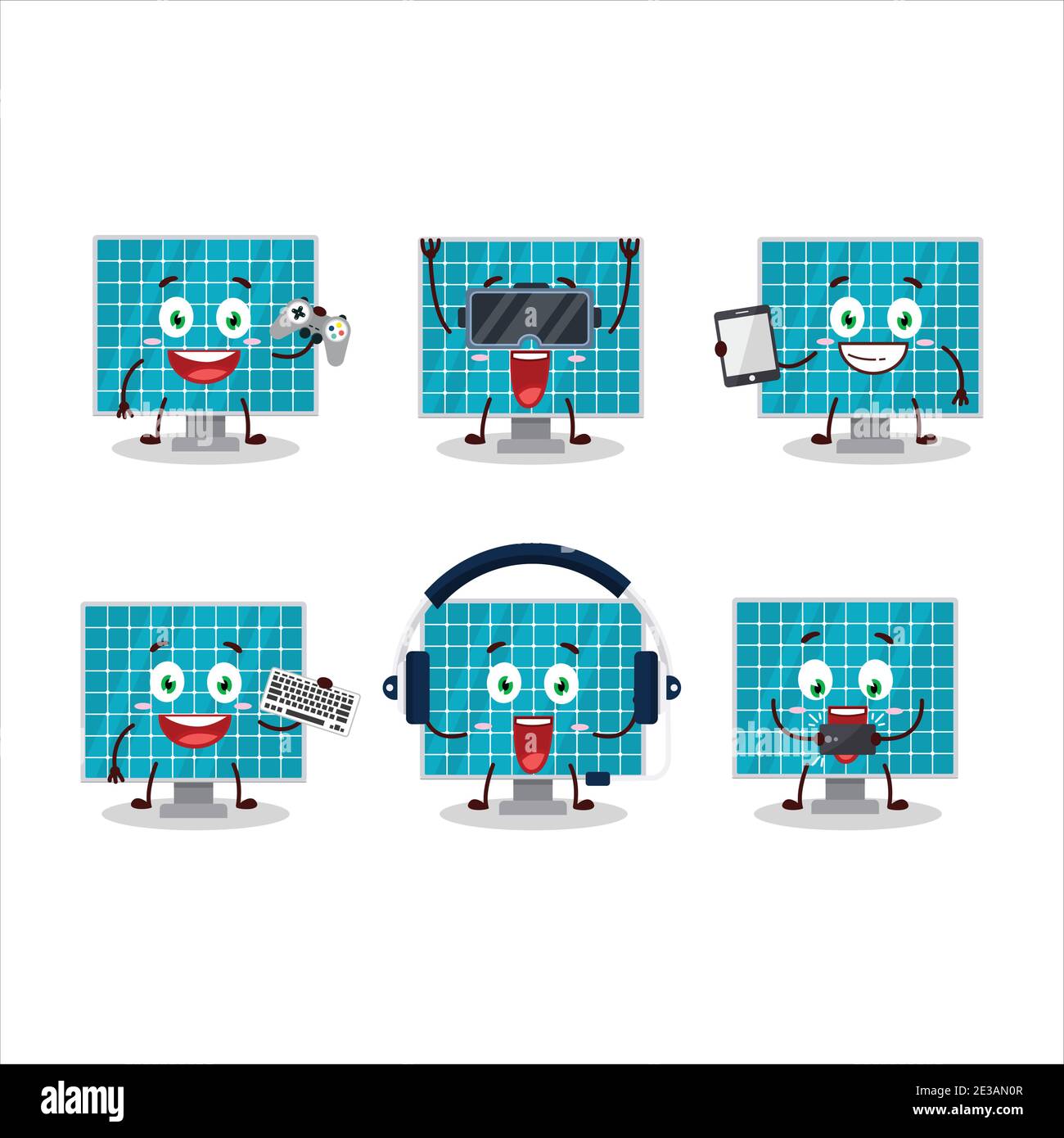 Solar panel cartoon character are playing games with various cute ...