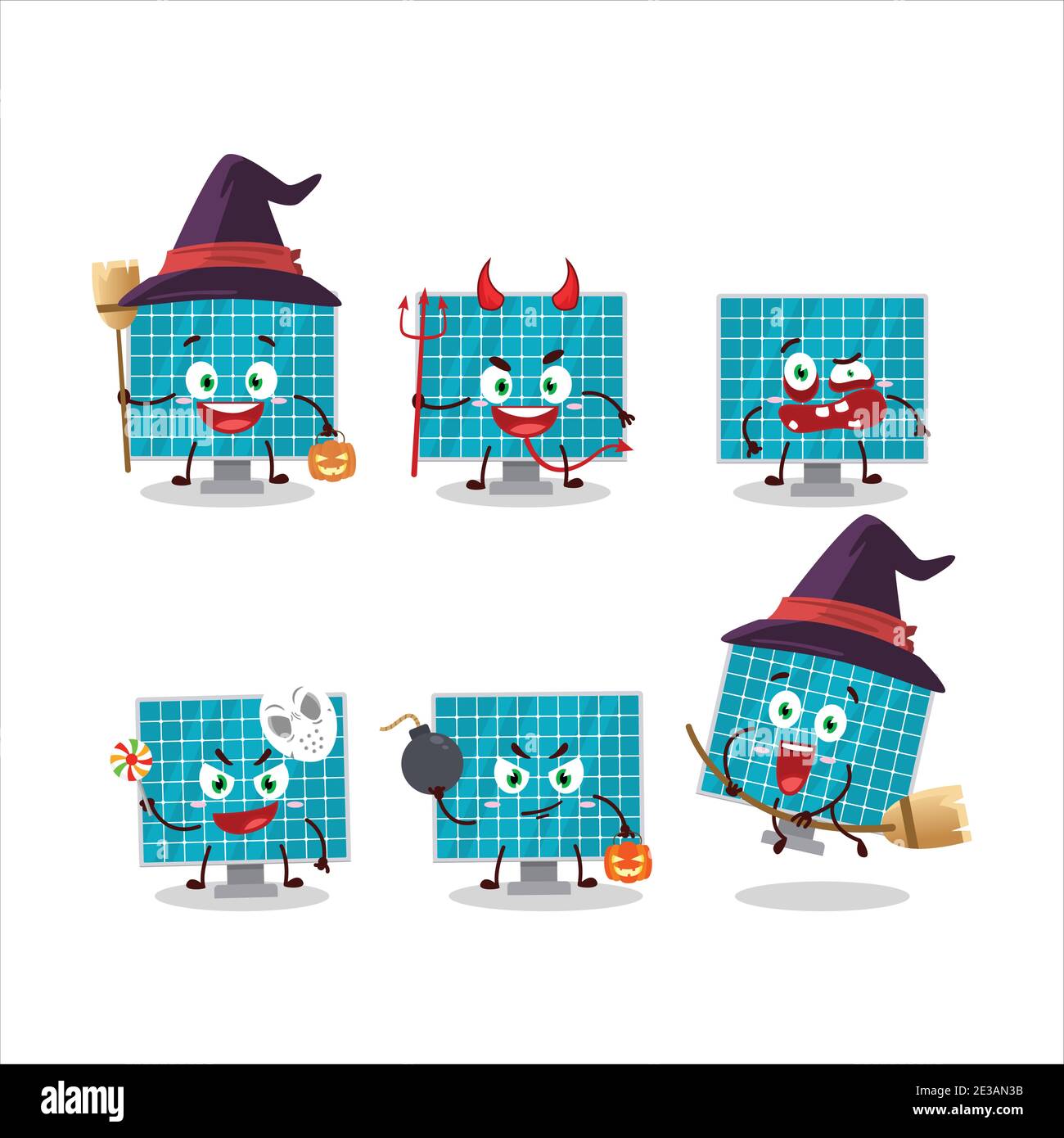 Halloween expression emoticons with cartoon character of solar panel ...