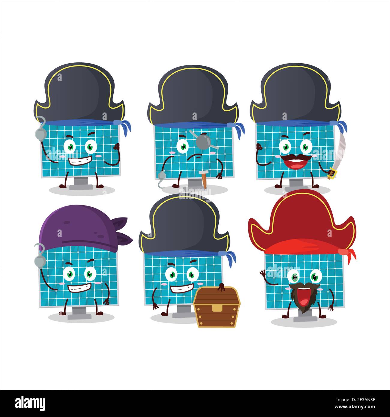 Cartoon character of solar panel with various pirates emoticons. Vector ...