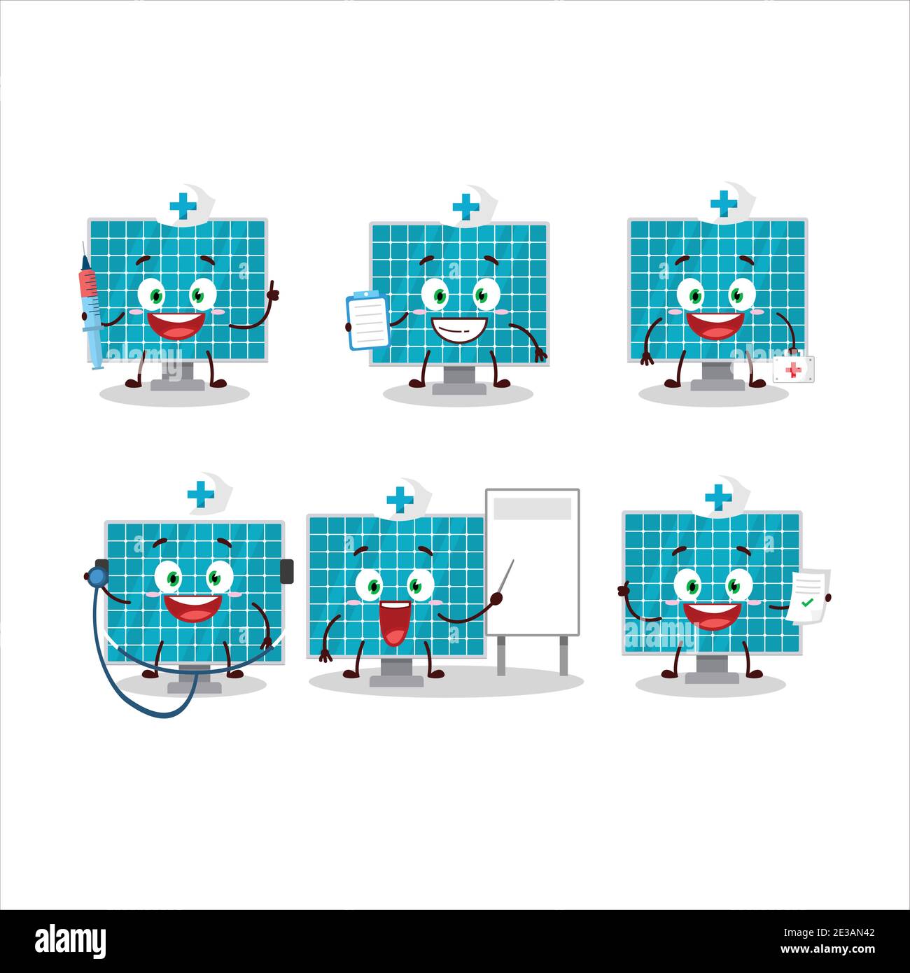 Doctor profession emoticon with solar panel cartoon character. Vector ...