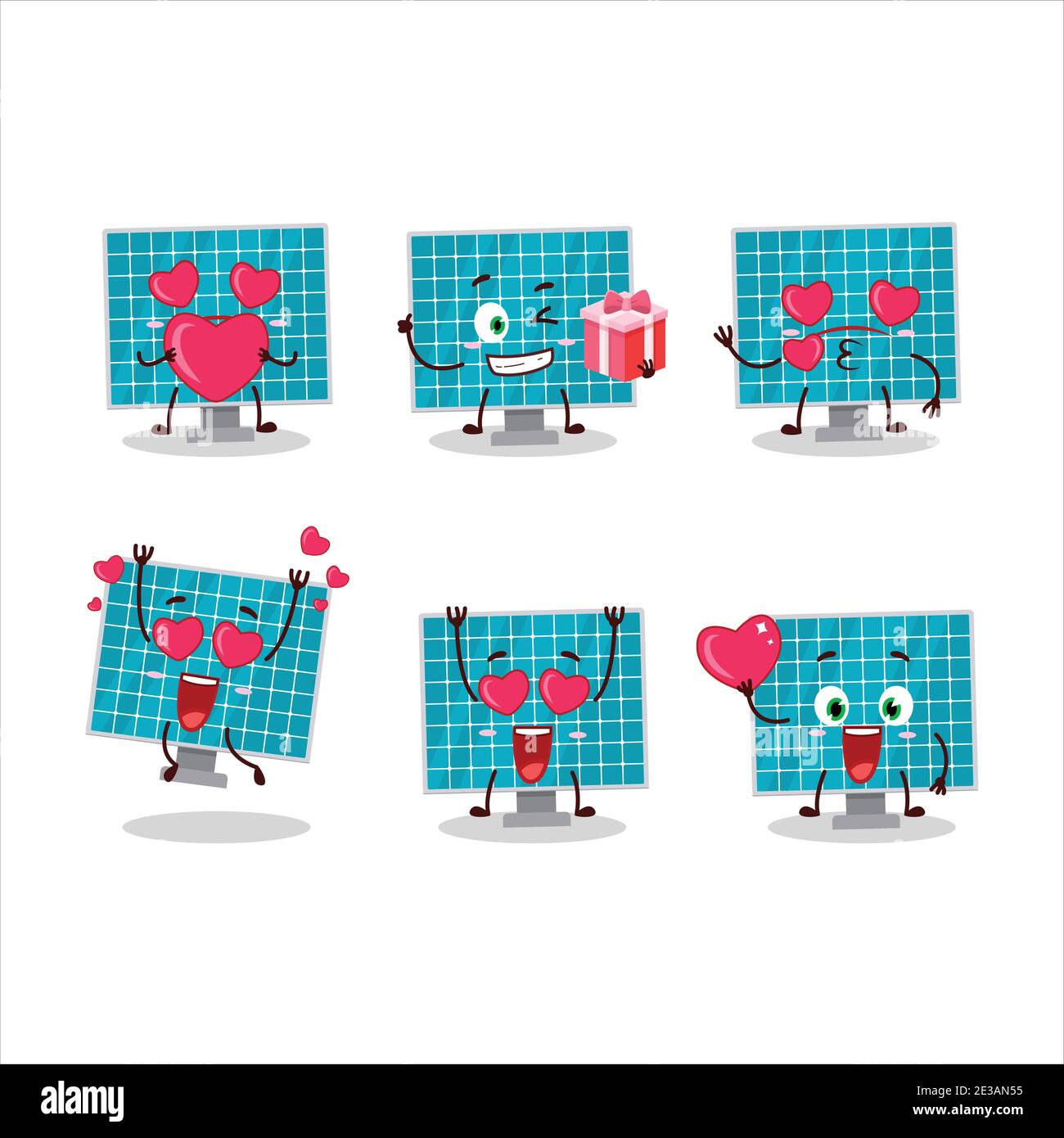 Solar panel cartoon character with love cute emoticon. Vector ...