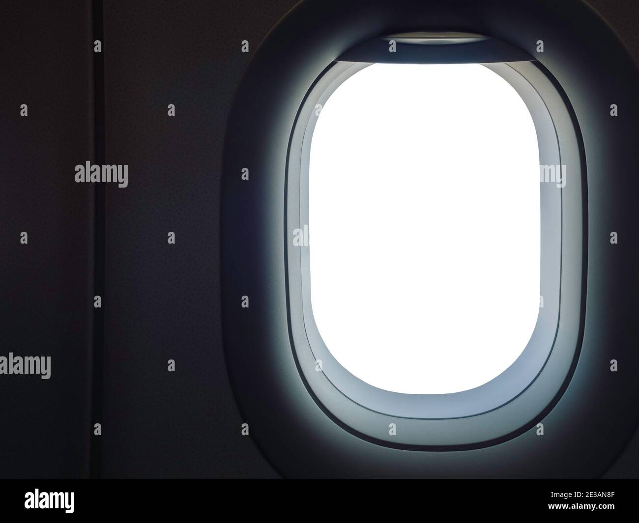 Airplane, aircraft window with white blank space. Window view from ...