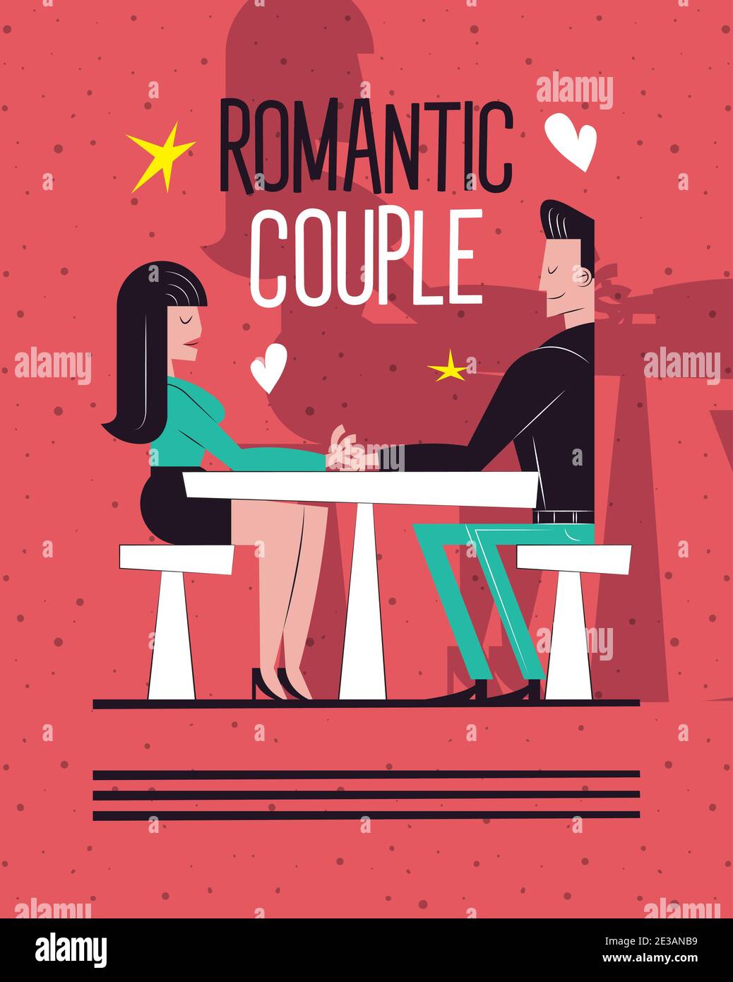 Romantic couple cartoons at restaurant table design, Relationship love ...