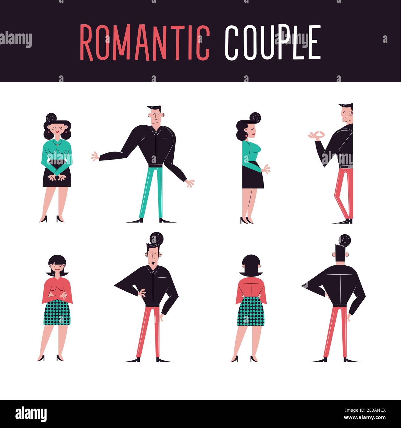 Romantic couple cartoons icon collection design, Relationship love and ...