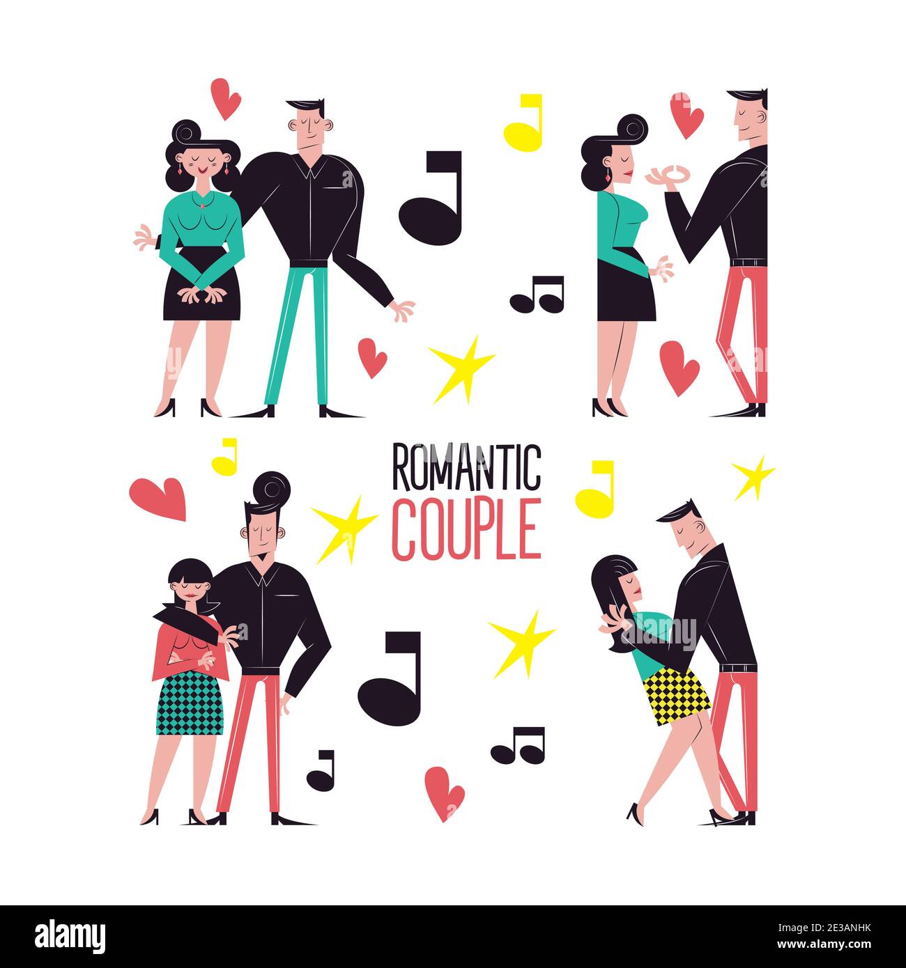 Romantic couple cartoons icon set design, Relationship love and romance ...