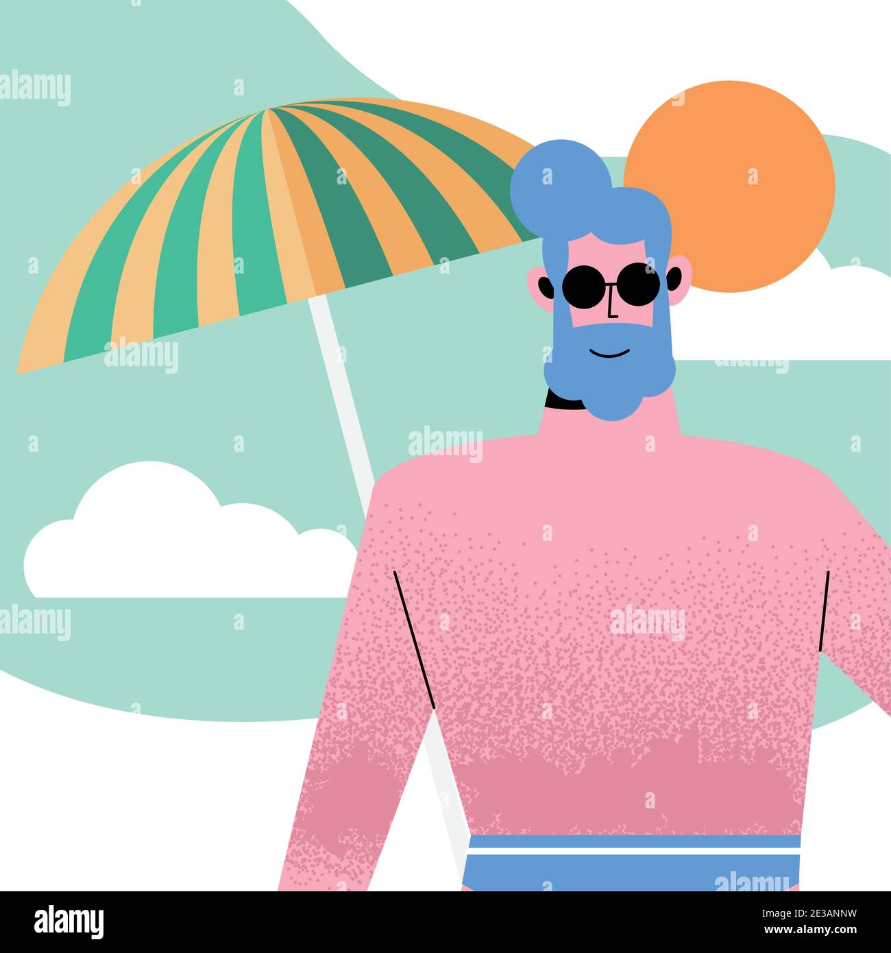 Summer man cartoon with swimwear and umbrella design, vacation and ...