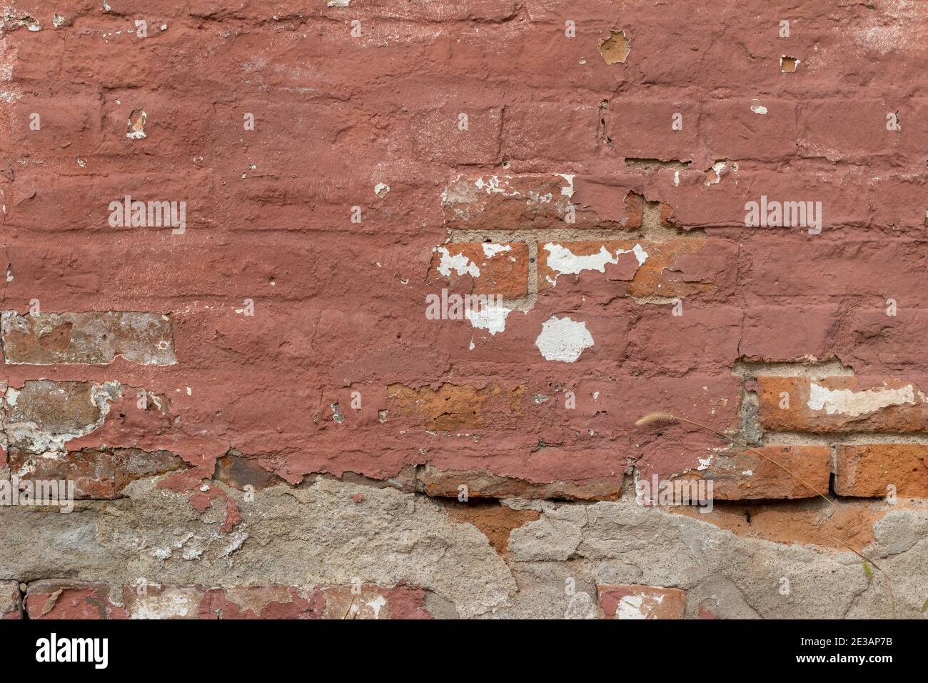 Full frame abstract background of an antique rose color painted brick ...