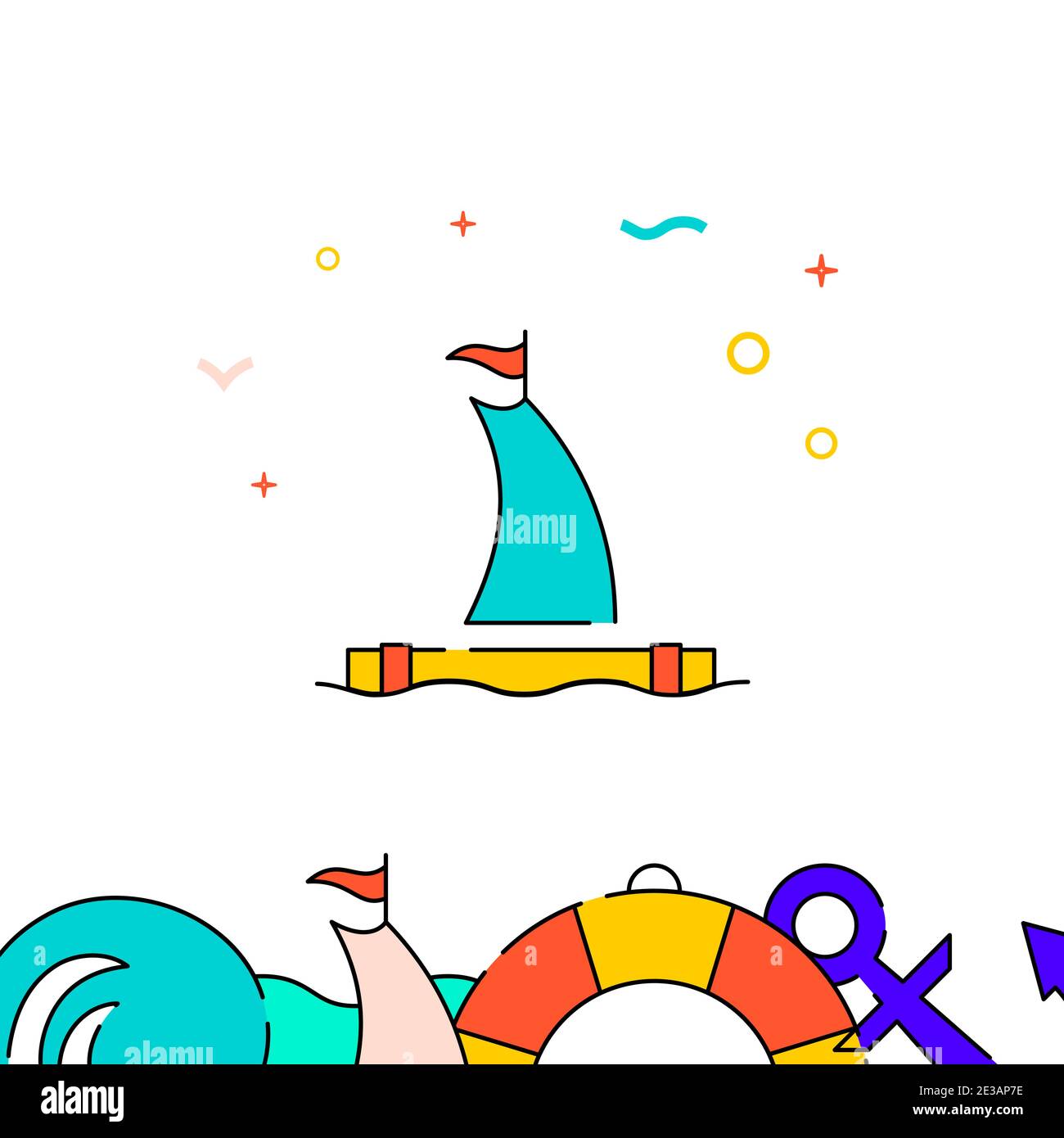 Sailing raft filled line vector icon, simple illustration, water safety ...