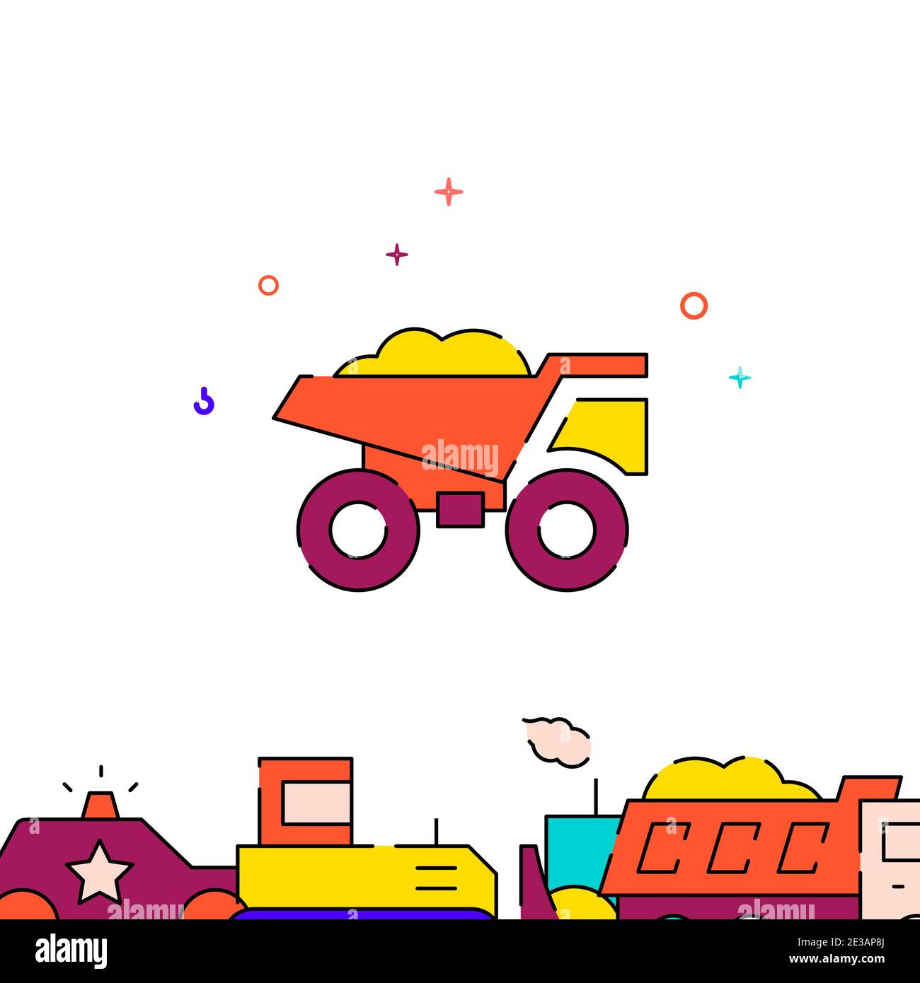 Mining dumper filled line vector icon, simple illustration, special ...