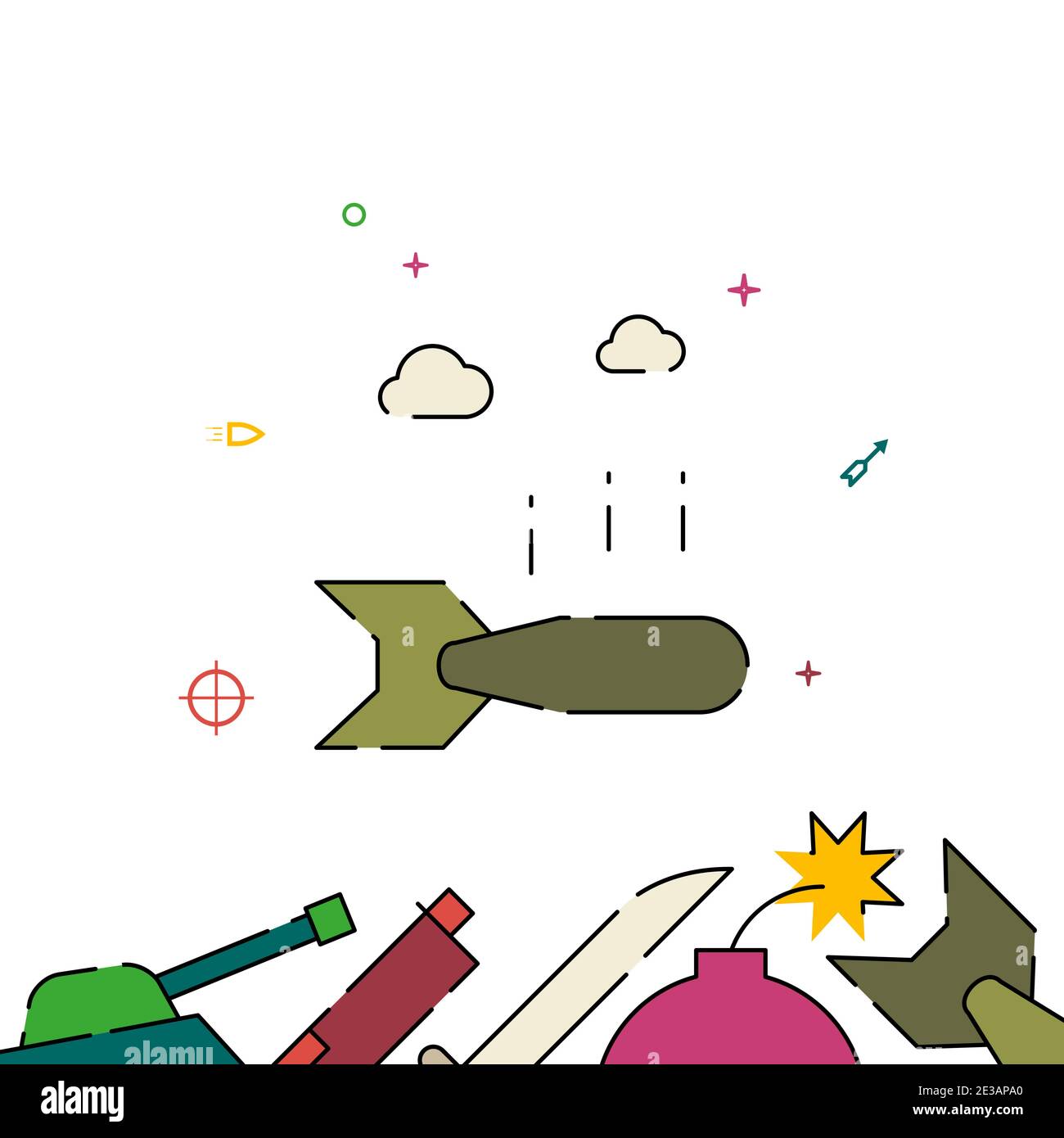 Falling bomb filled line vector icon, simple illustration, weapon ...
