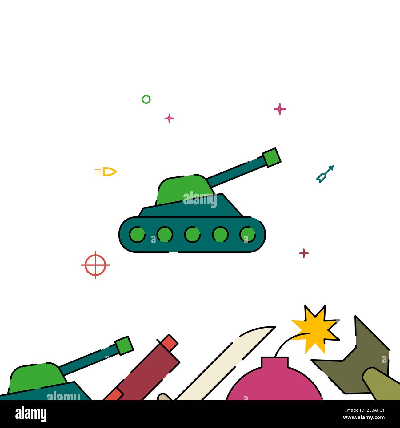 Military tank filled line vector icon, simple illustration, weapon ...