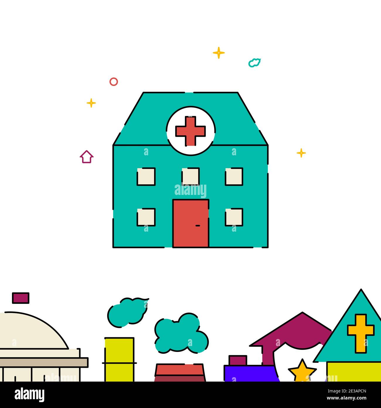 Hospital filled line vector icon, simple illustration, building, house ...