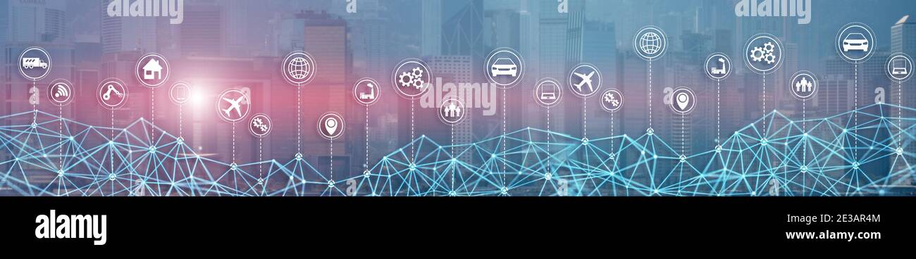 Smart City IOT Concept. Wallpaper for your site. Panoramic Business ...
