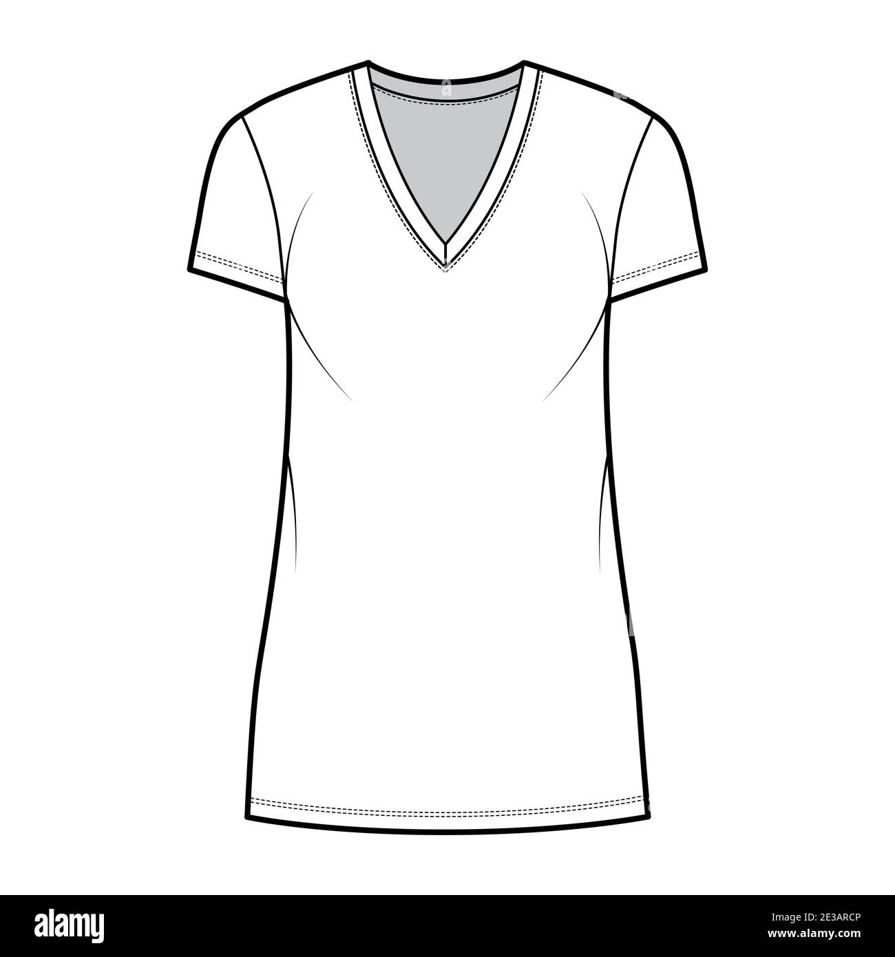 Fashion Vector Sketch V Neck T Shirt Fashion Flat Sketch Technical