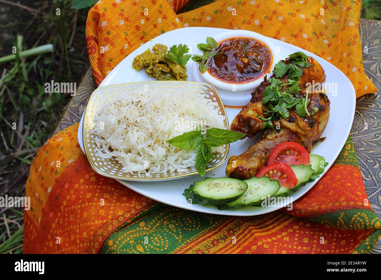 Chicken with rice. Indian dish Stock Photo - Alamy