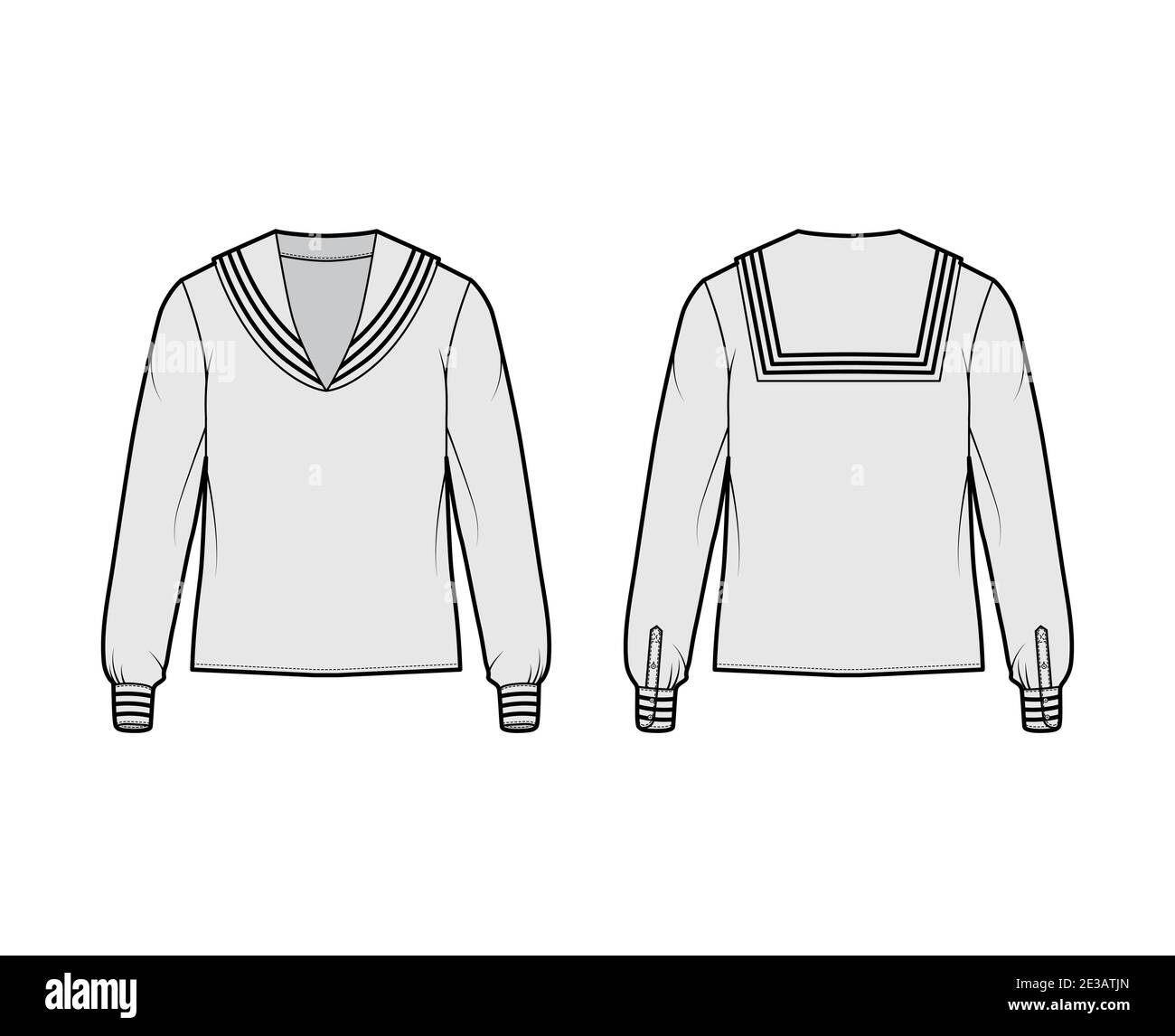 Shirt middy sailor suit technical fashion illustration with long ...