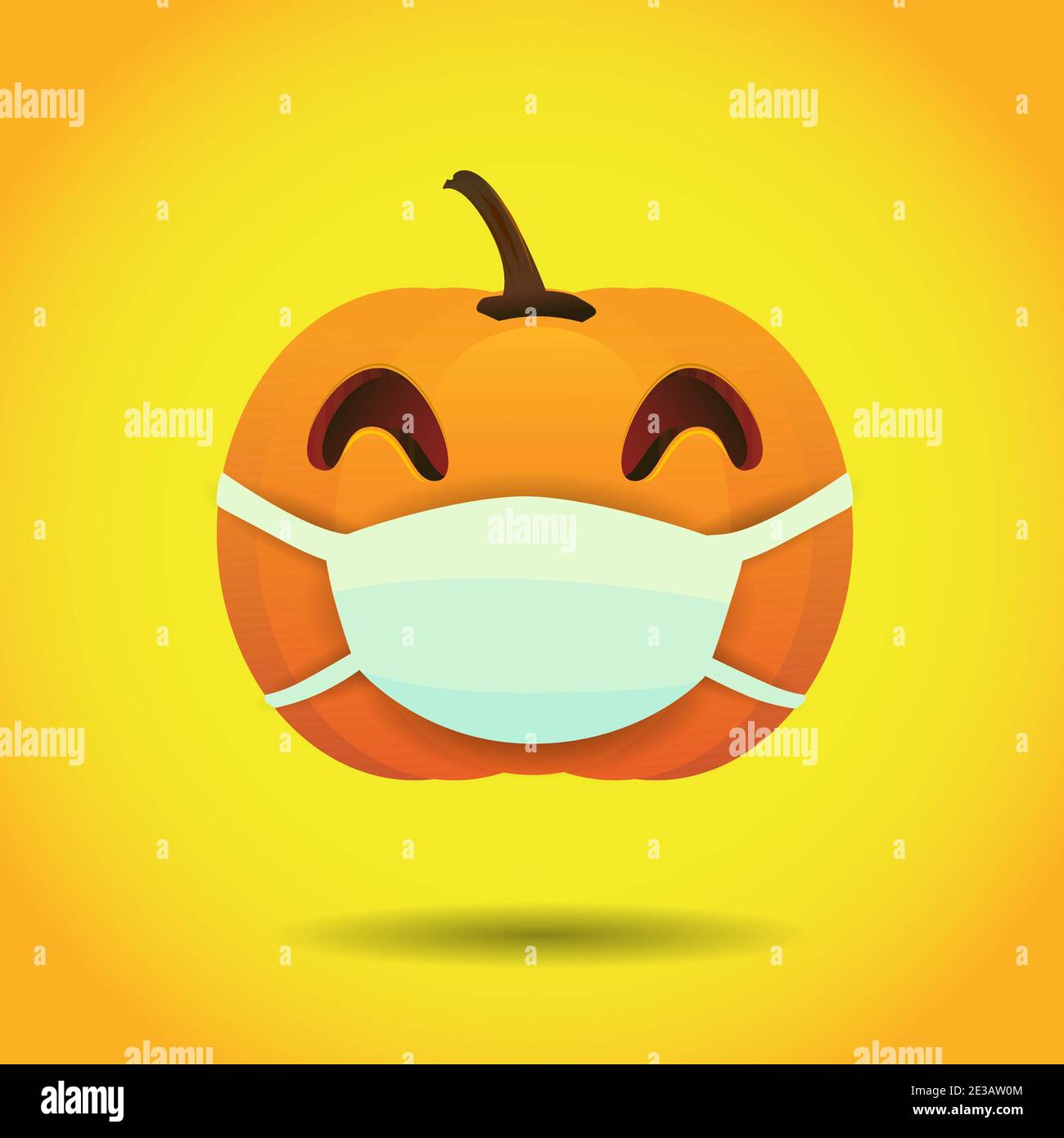 smile halloween pumpkin face with closed eyes wearing a white surgical ...