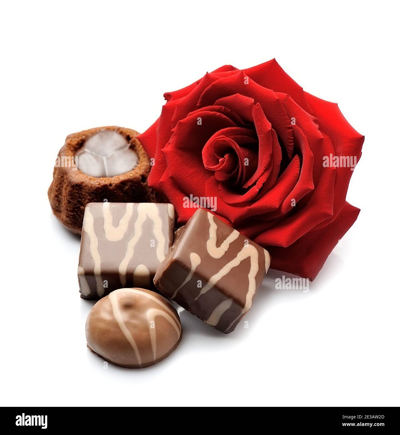 Chocolate candy and red rose isolated on white backgrounds Stock Photo ...