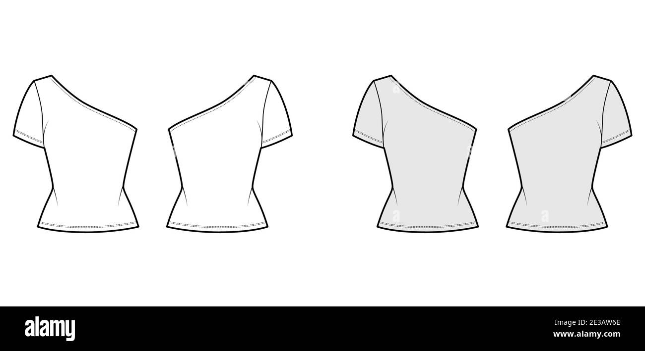 One shoulder t-shirt technical fashion illustration with short sleeve ...