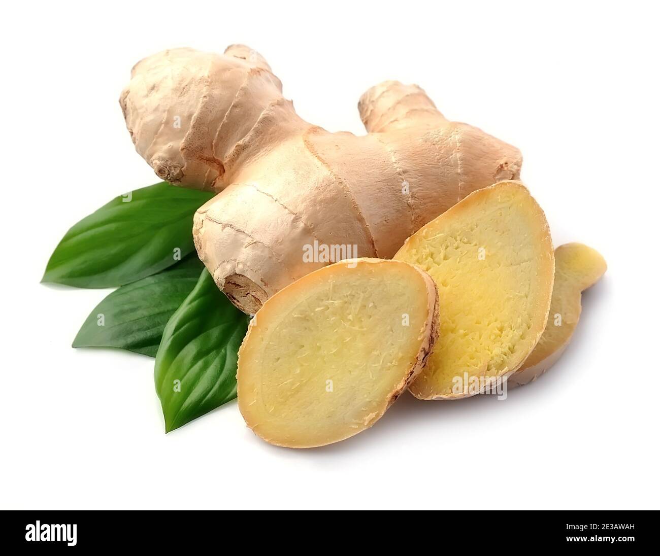 Ginger root spice with leaves isolated on white backgrounds Stock Photo ...