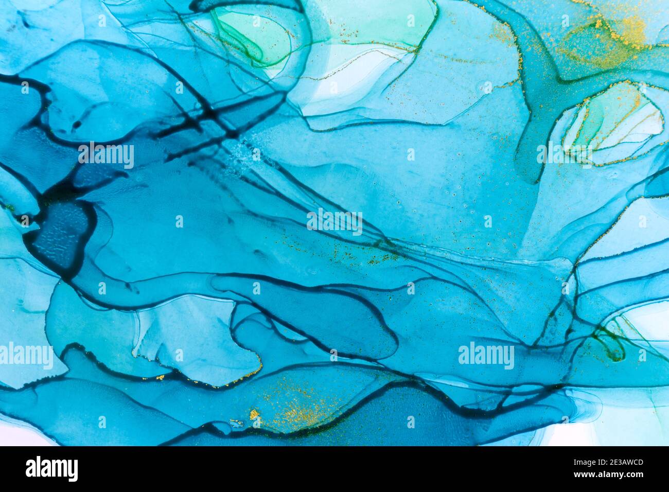 Alcohol ink blue transparent background. Ocean style watercolor drops ...