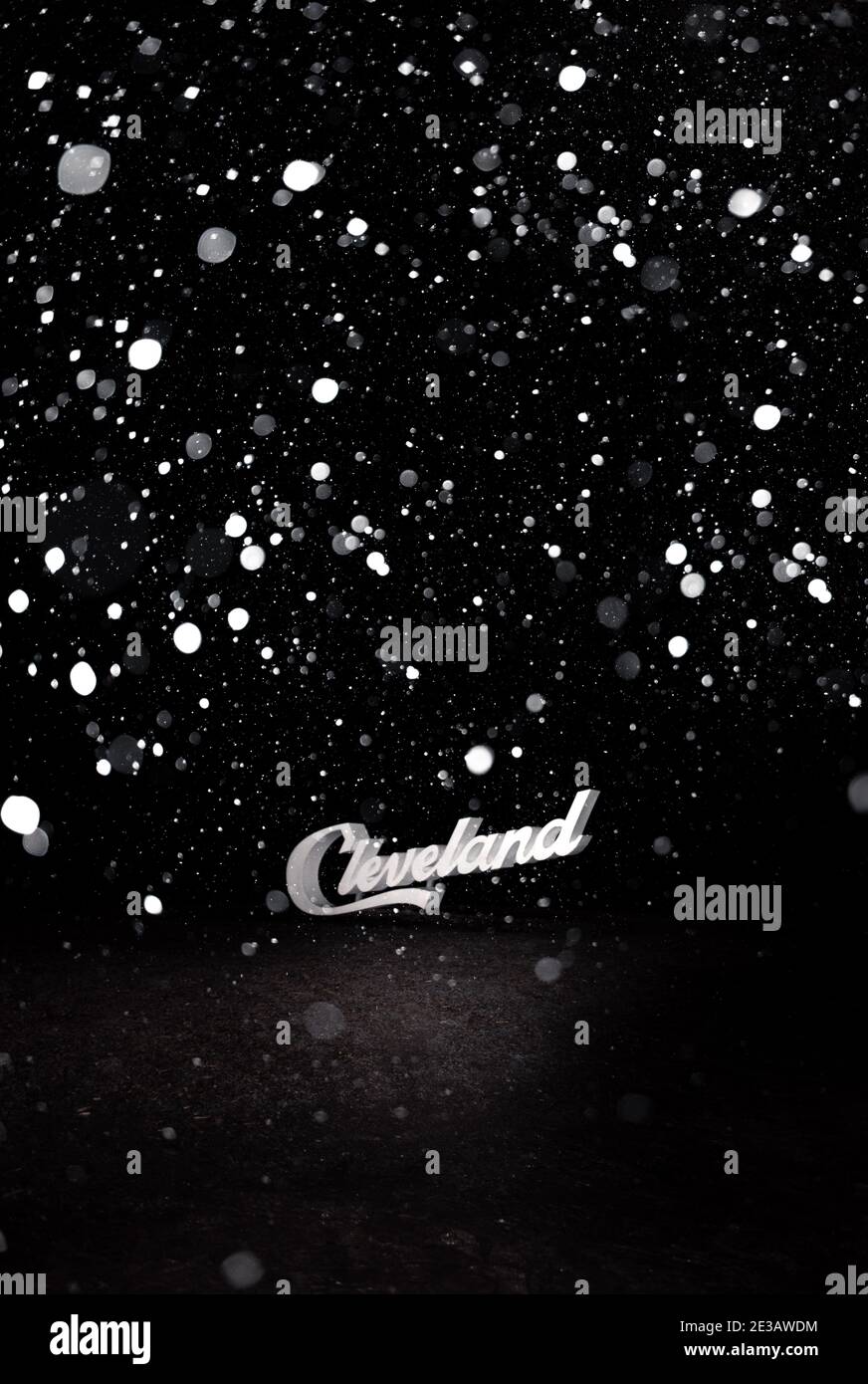 cleveland script sign during snow storm Stock Photo - Alamy