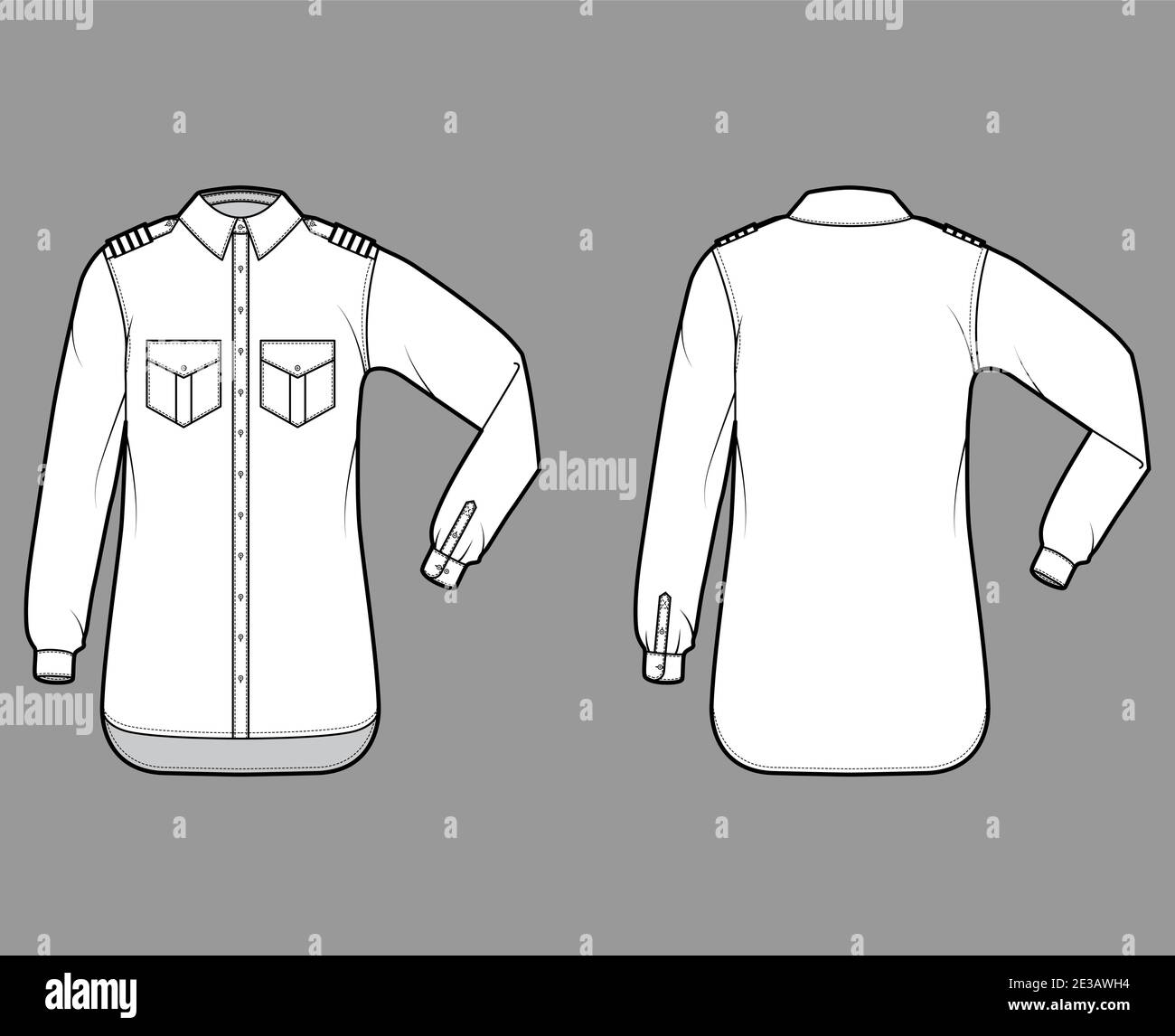 Shirt pilot airline technical fashion illustration with chevron, elbow ...