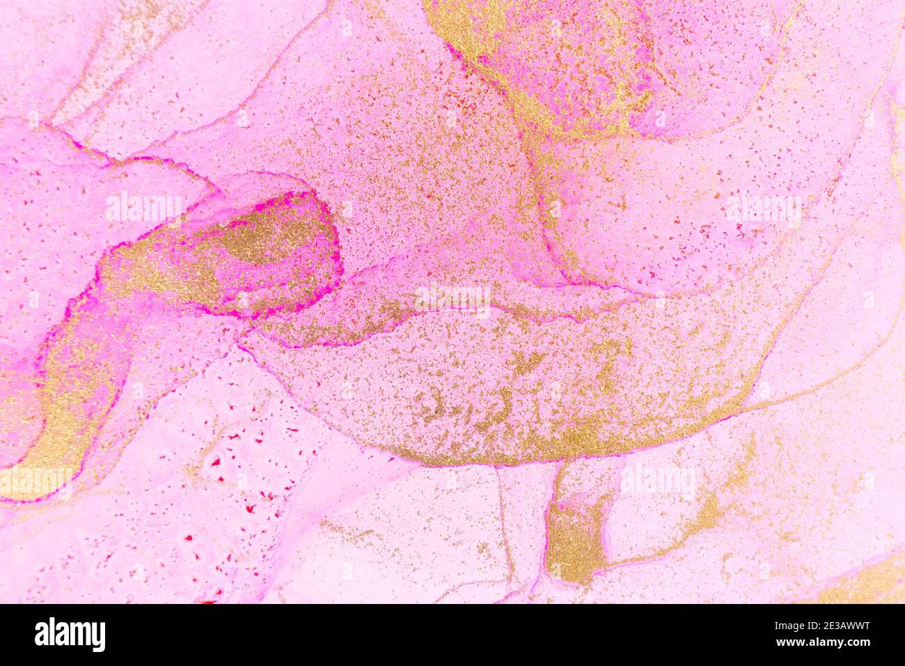 Alcohol ink pink and gold abstract stains background. Drops watercolor ...