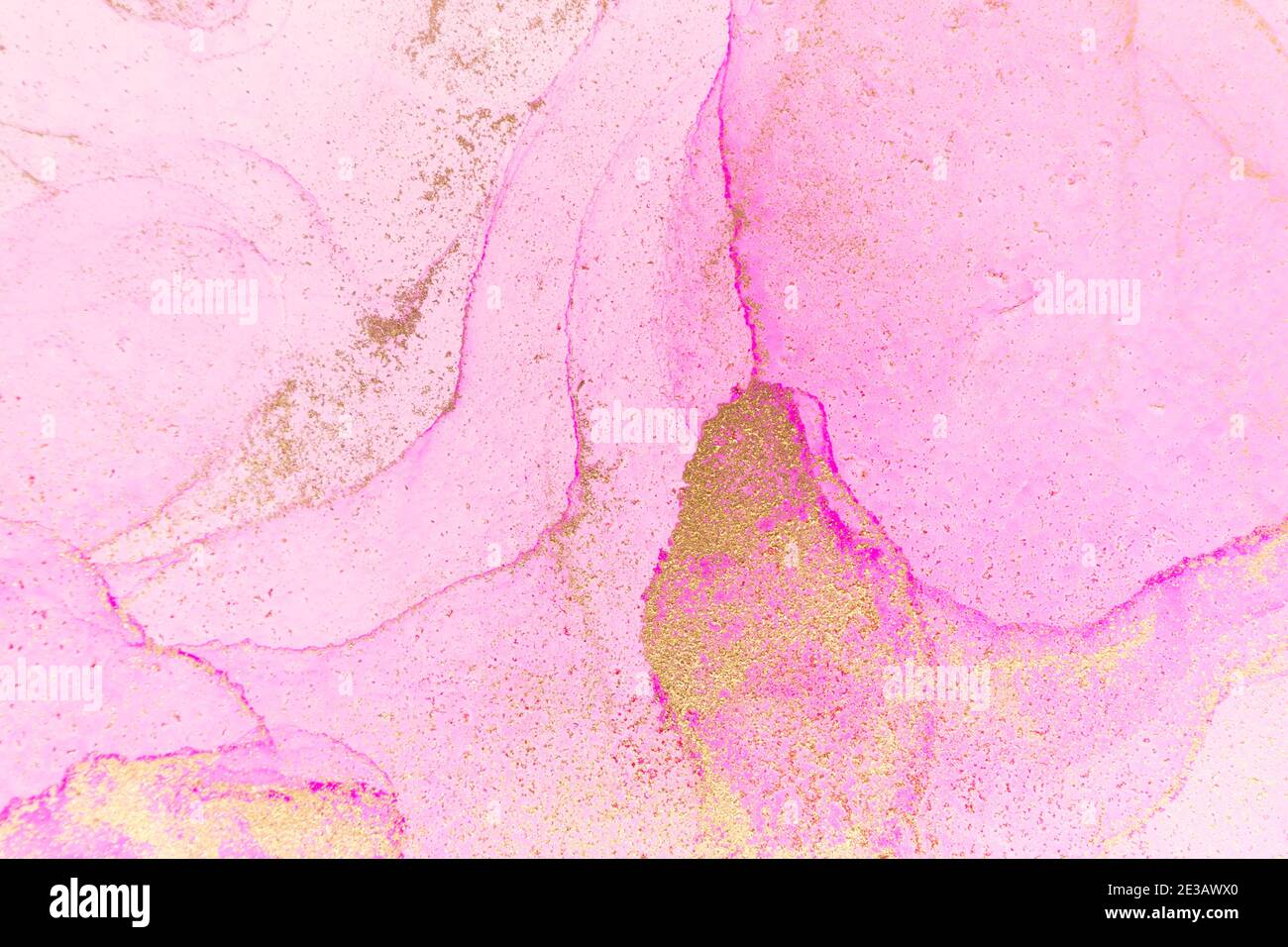 Alcohol ink pink and gold abstract stains background. Drops watercolor ...