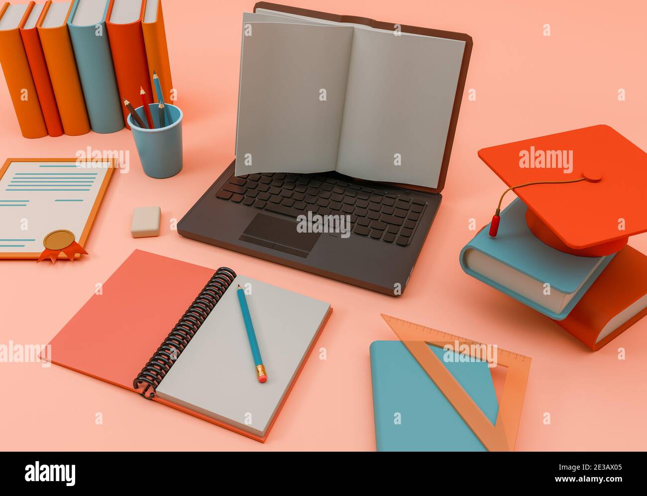 3D Illustration. School supplies and items with laptop Stock Photo - Alamy