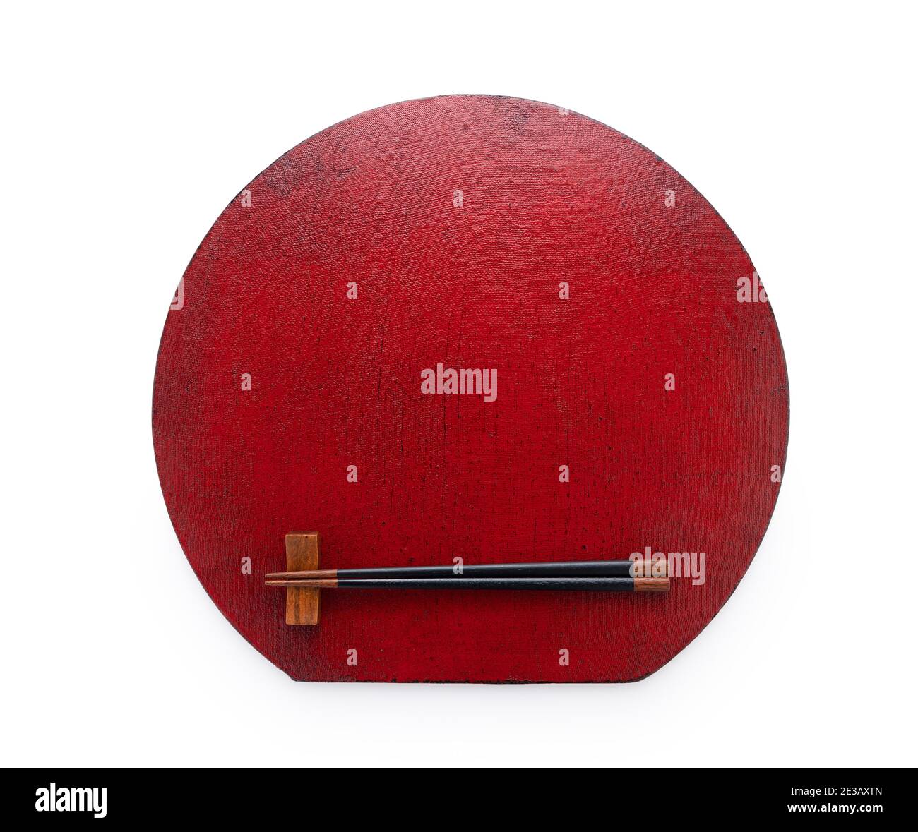 Japanese red tray and chopsticks placed on a white background. View ...