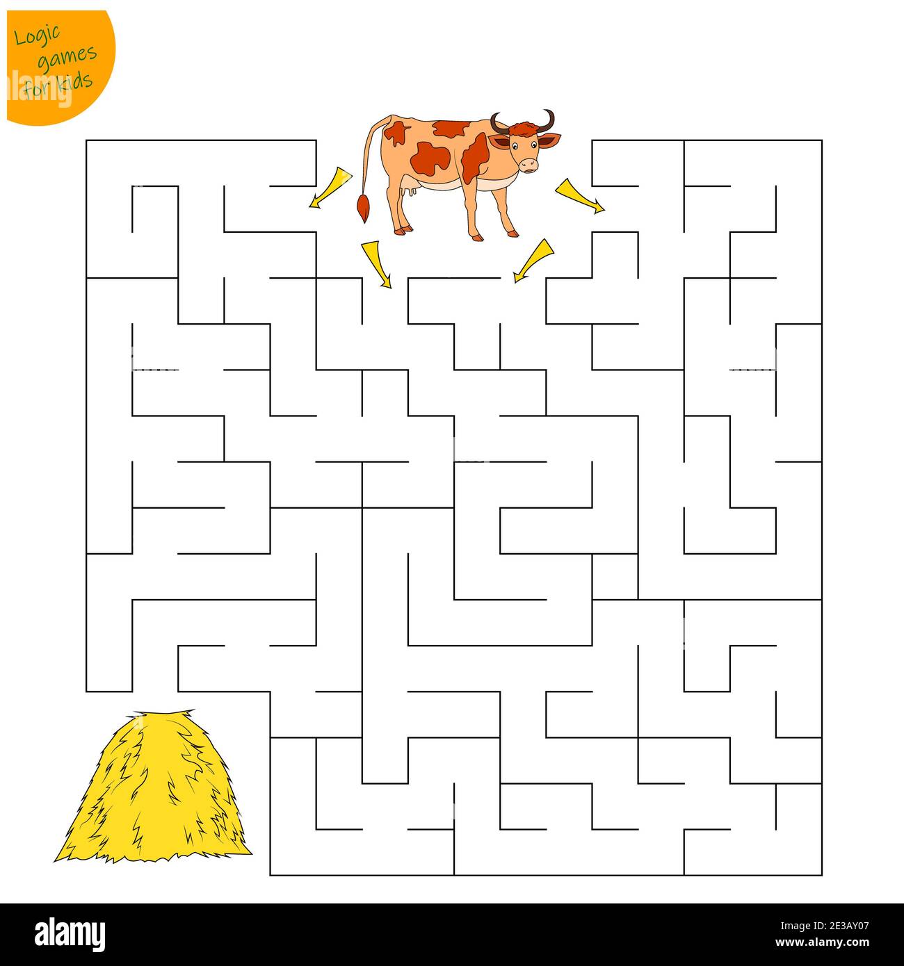 maze for children of agricultural animal, a cow and a haystack Stock ...