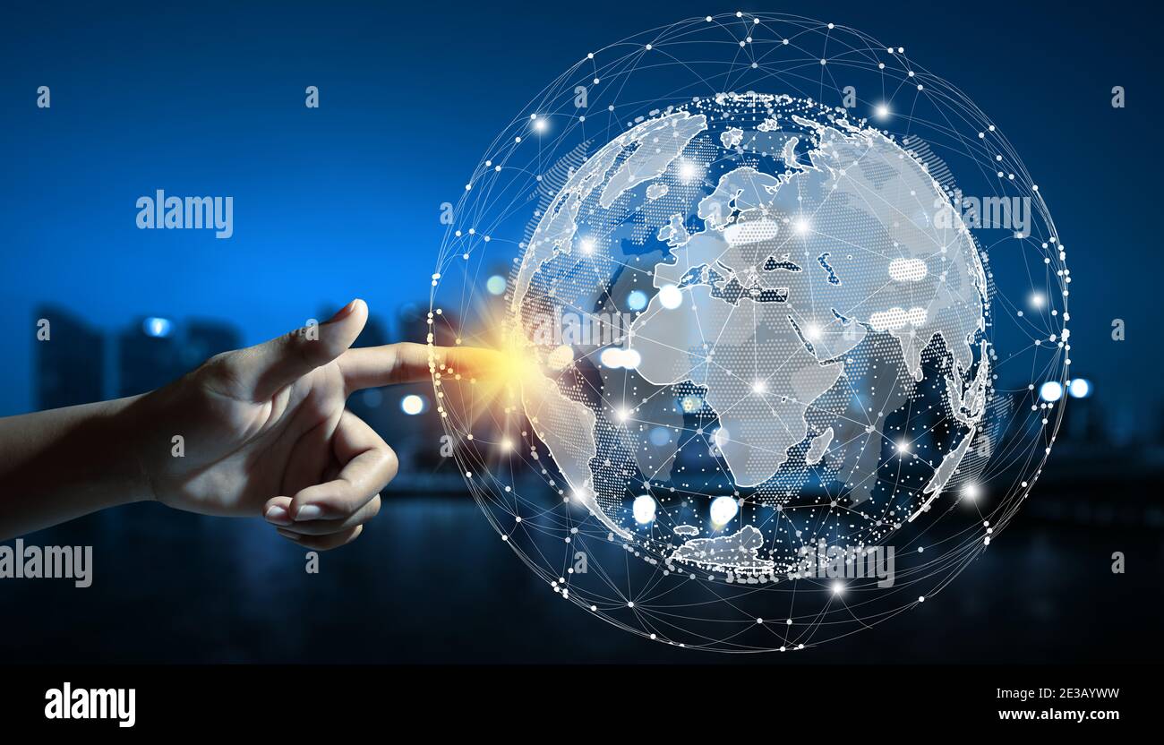 Global Business and Network connection concept. Businessman leading the ...