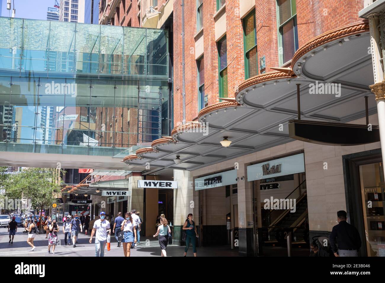 Myer department store in Pitt street Sydney people wearing face masks ...