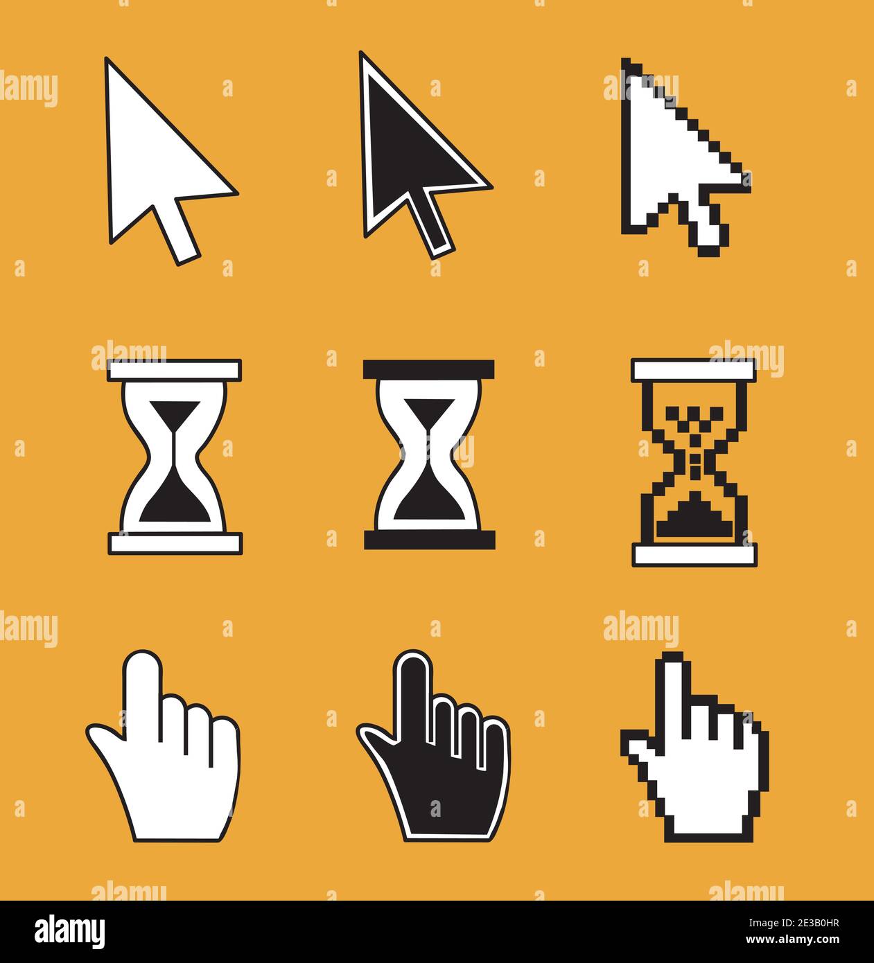 Cursor set - mouse hand arrow hourglass. Vector illustration Stock ...