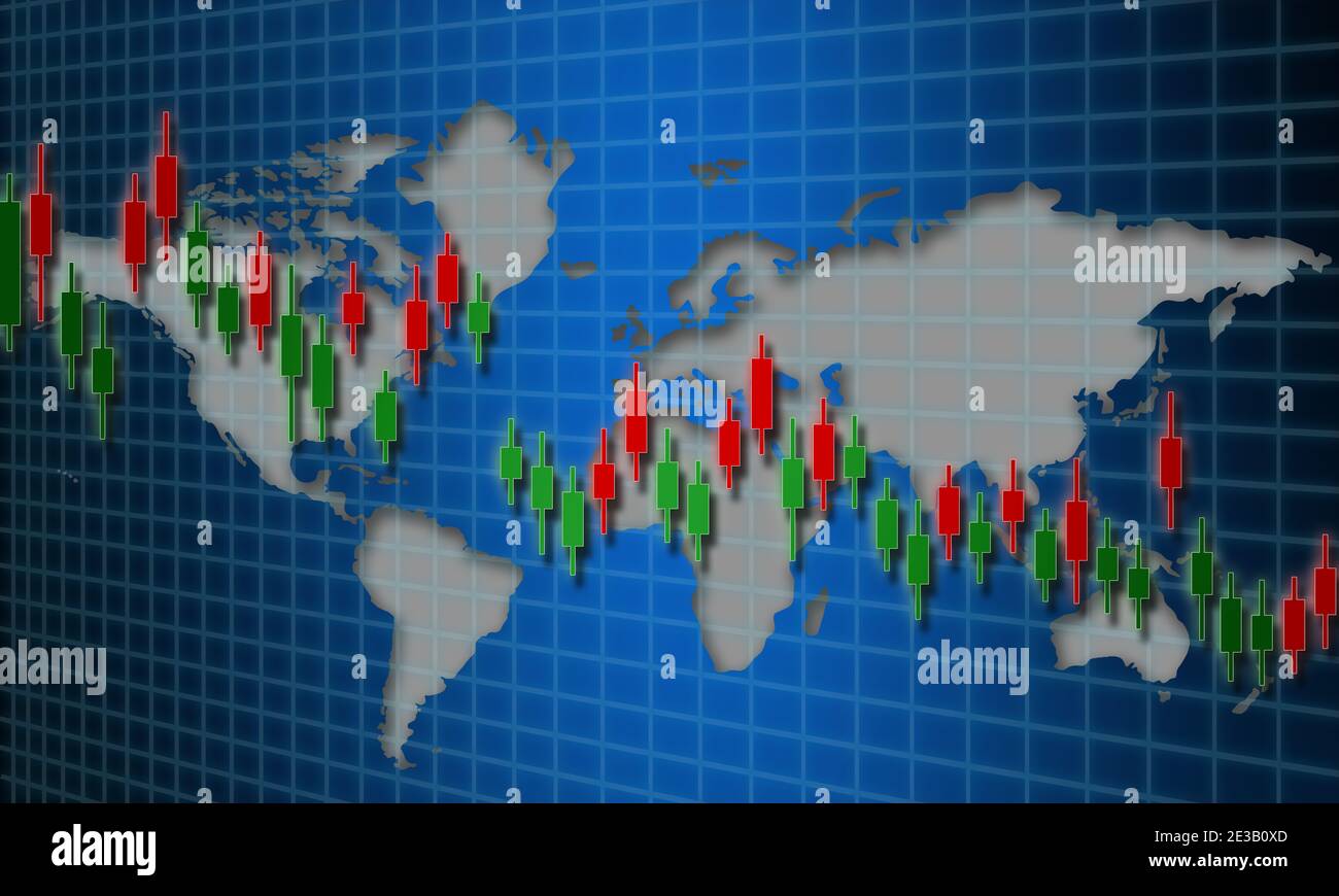 3D rendering of the candlestick graph chart of the stock market Stock ...