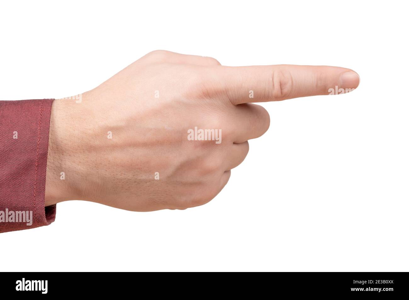 male hand indicates direction with index finger. Male hand isolated on ...